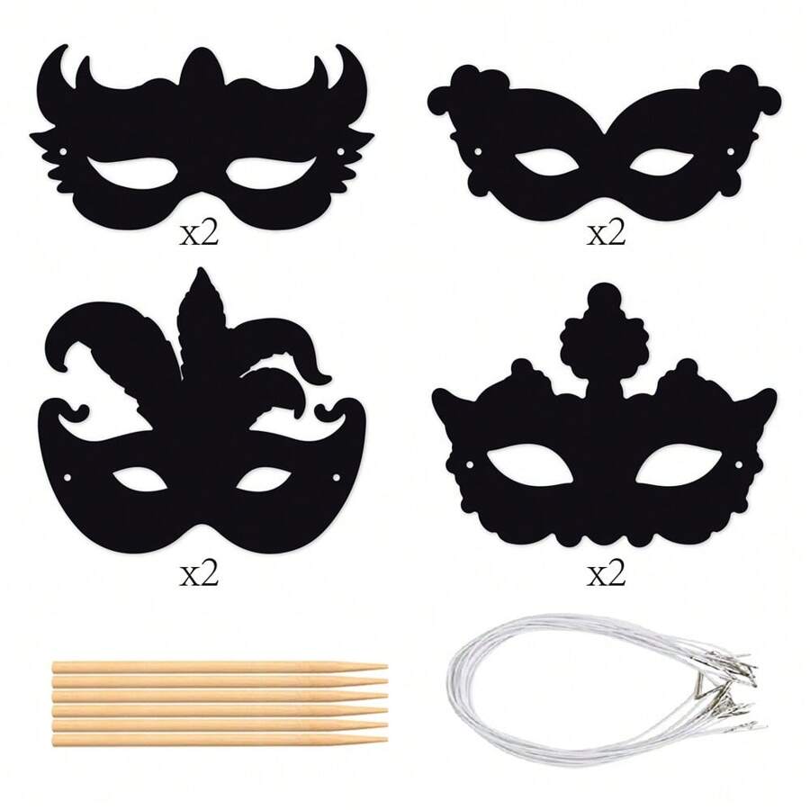 8 sets Mardi Gras Diy masker krasloten met stokken en rekbaar touw ...