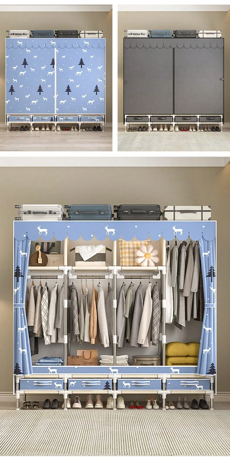 1 Gray Wardrobe + 3 Stacking Areas + 4 Long And Short Hanging Areas + 4 ...