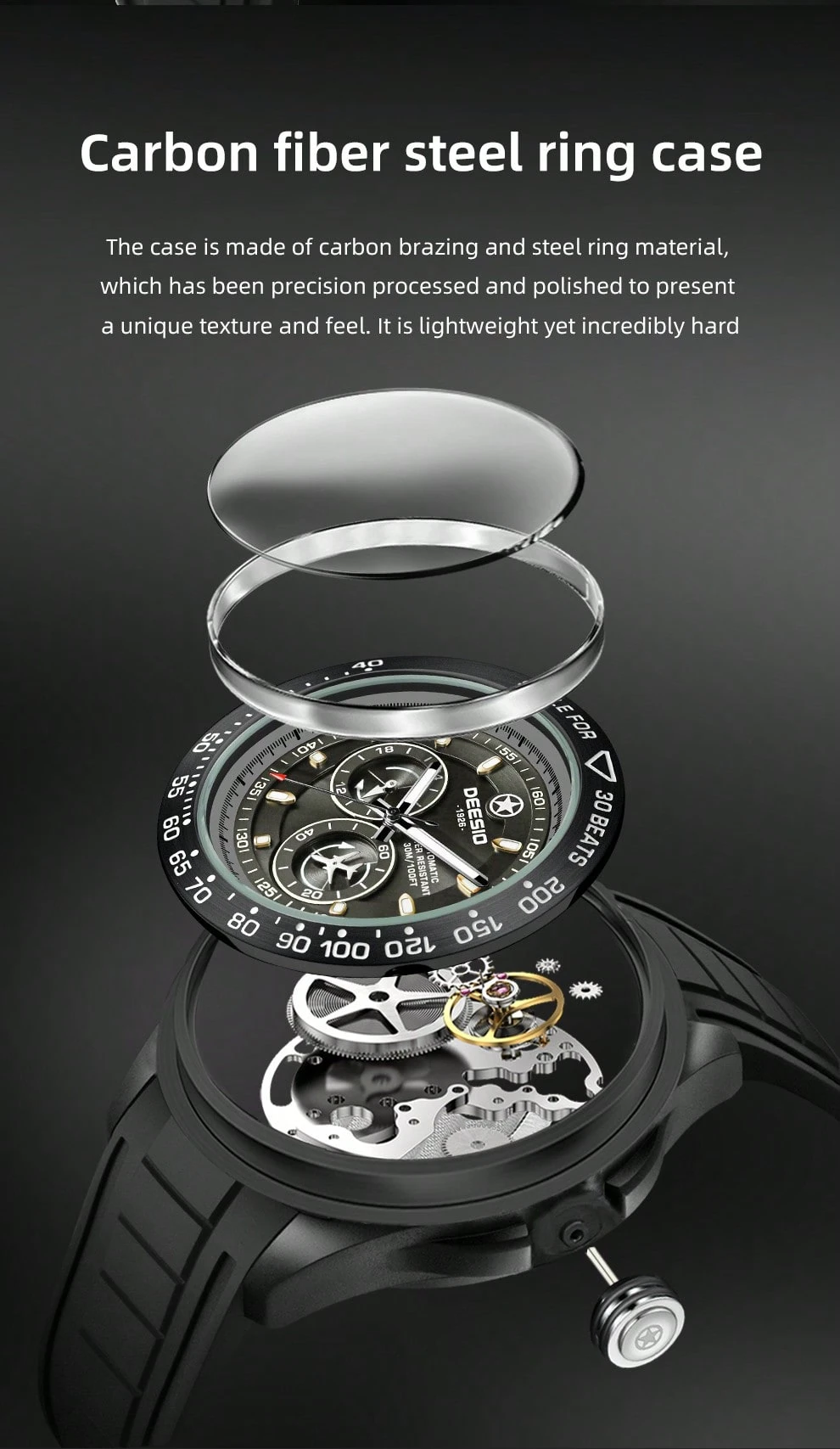 Deesio Relógio Mecânico Automático Masculino com Caixa Preta Elegante ...