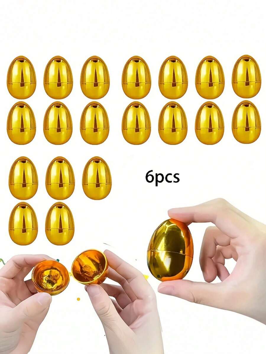 6pcs Easter Golden Twist Egg Plastic Decorative Open Egg DIY Simulation ...