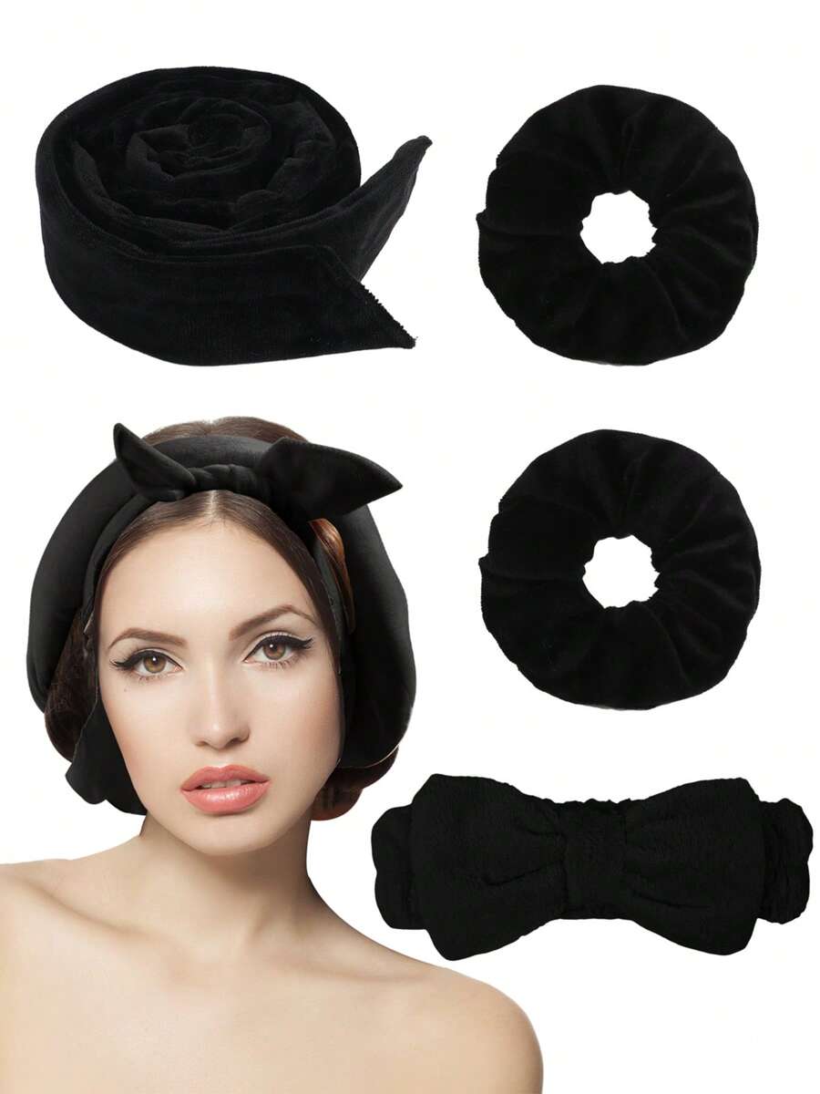 4pcs/Set Women No-Heat Wave Hair Curler And Flocked Hair Scrunchies ...