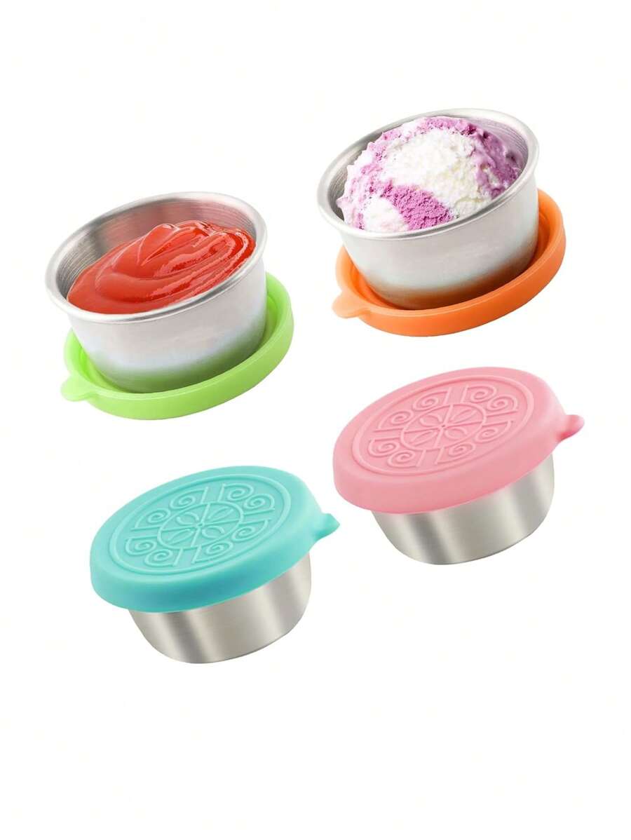 4pcs Leak-Proof Silicone Lid Dipping Sauce Containers, Portable Salad ...