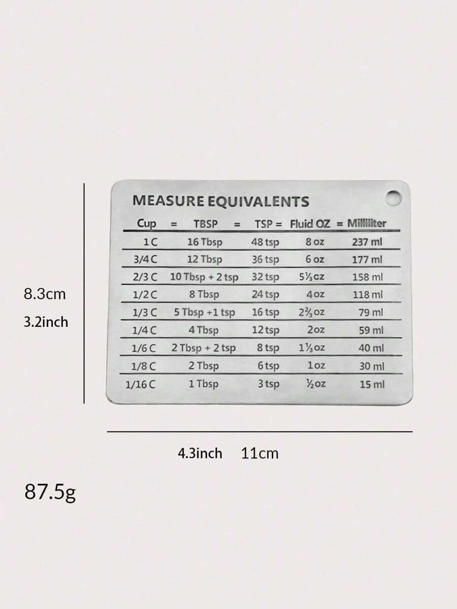 1pc Stainless Steel Measure Equivalents Magnet, Silver Common Unit ...