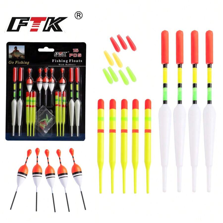 Fishing Float Set 15pcs Professional Vertical Buoy With Glow Stick ...