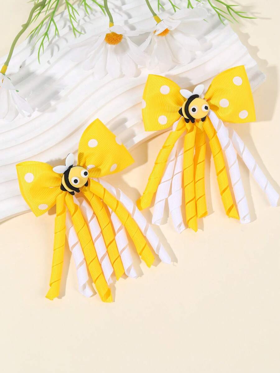 2pcs Bee Korker Hair Bows For Girls Honeybee Curly Korker Bow Alligator ...