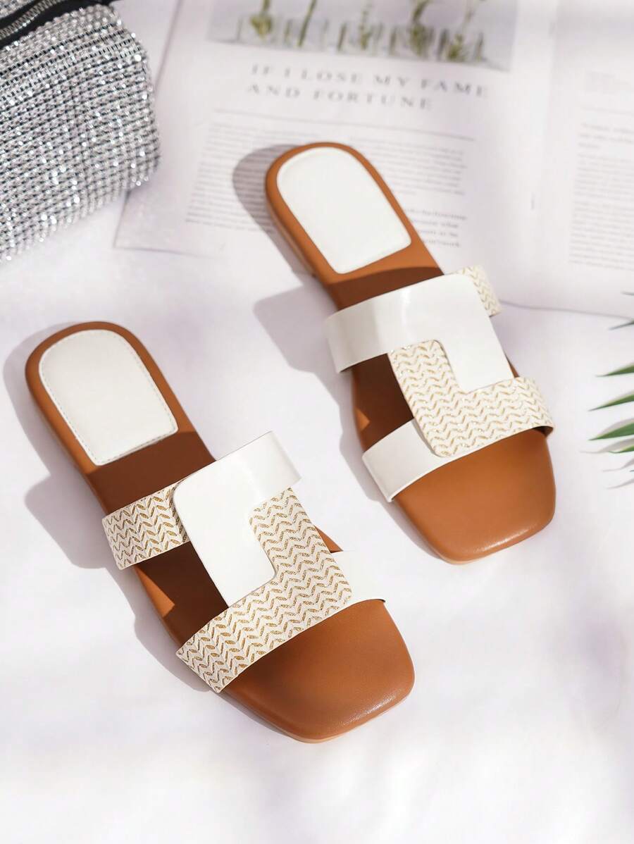 2025 Spring New Arrival Square Toe Flat Slides | SHEIN USA