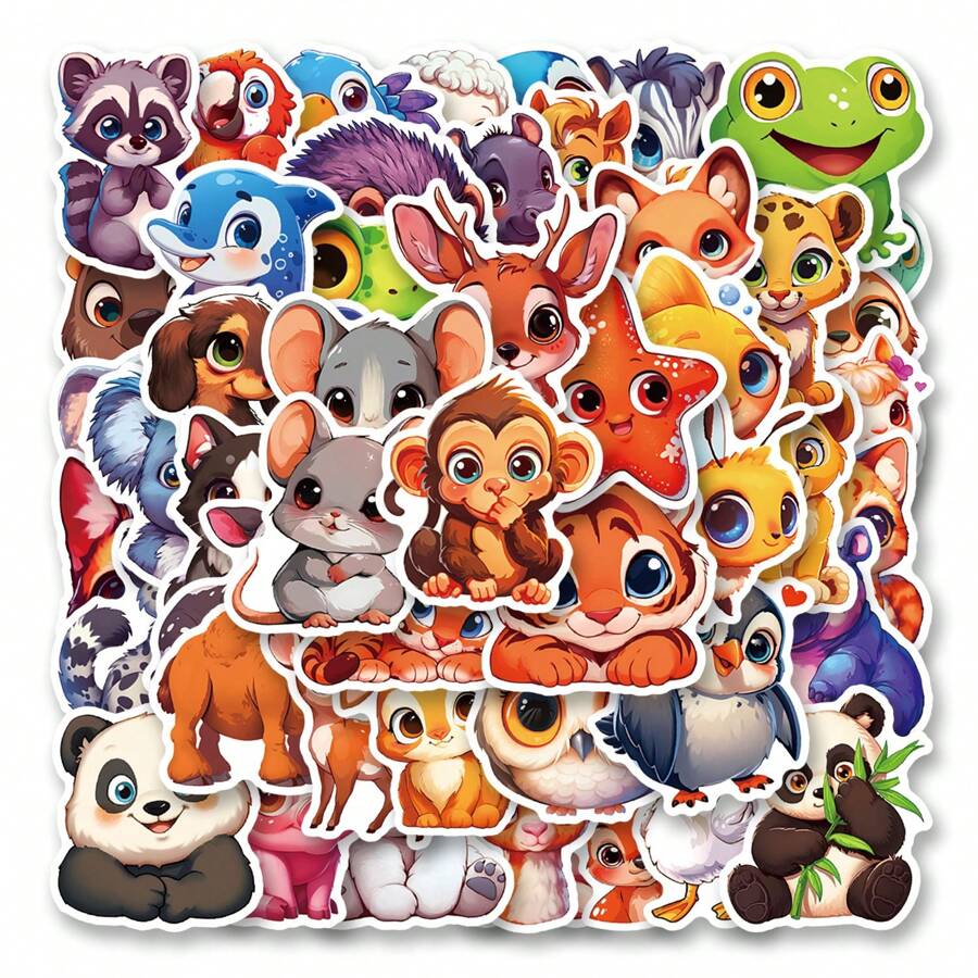50pcs/Pack Cute Big Eye Animal Stickers, Aesthetic Cartoon Fun ...