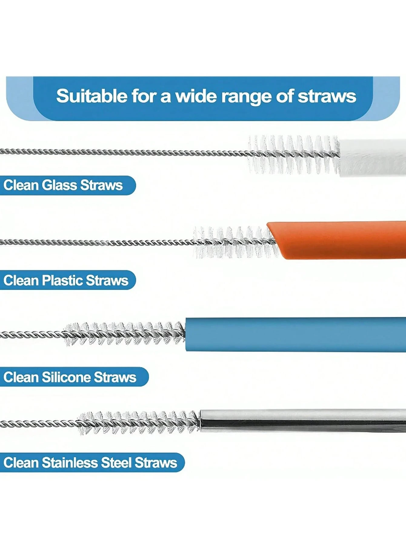 5PCS Cup Straw Cleaning Brush, Reusable Straw Cleaner Fits 40/30/20 Oz ...