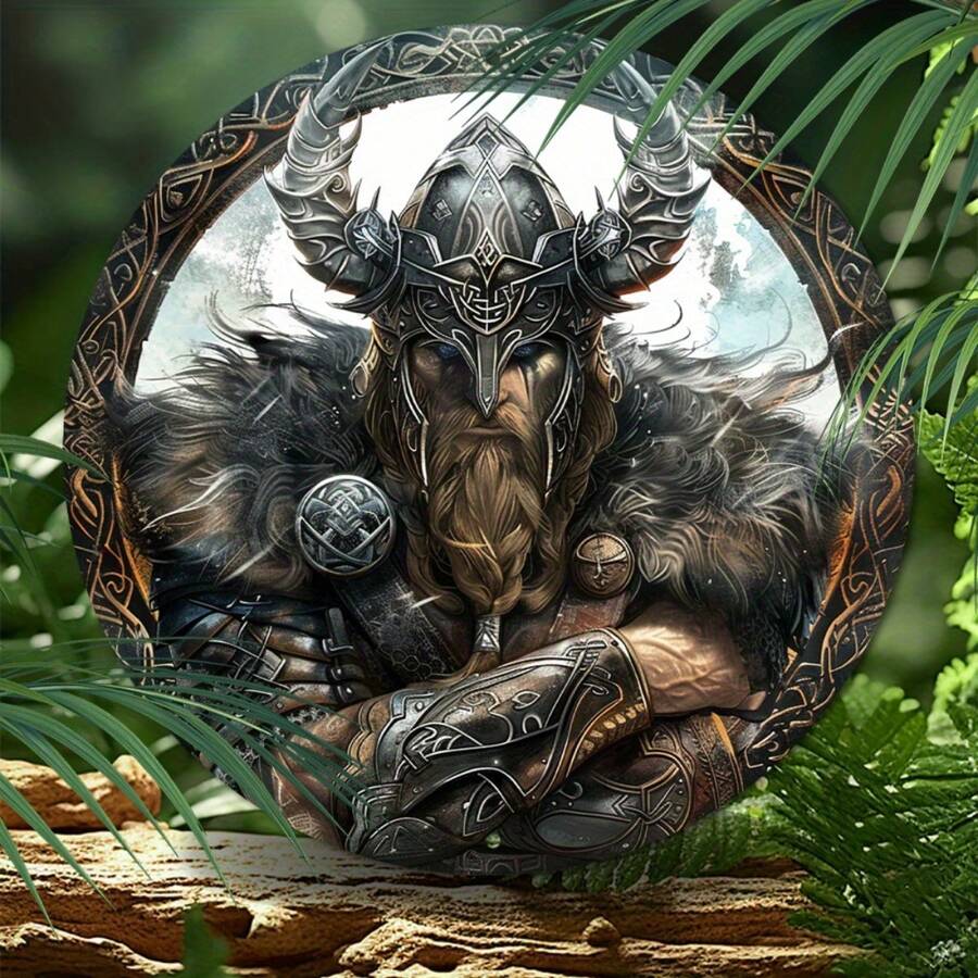8x8 Inch Metal Viking Warrior Signage - Durable 2D Round Metal ...