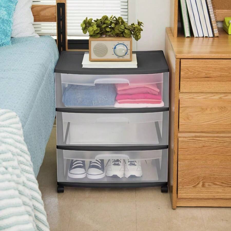 Sterilite Wide 3-Drawer Rolling Cart - Portable Plastic Storage Tower ...