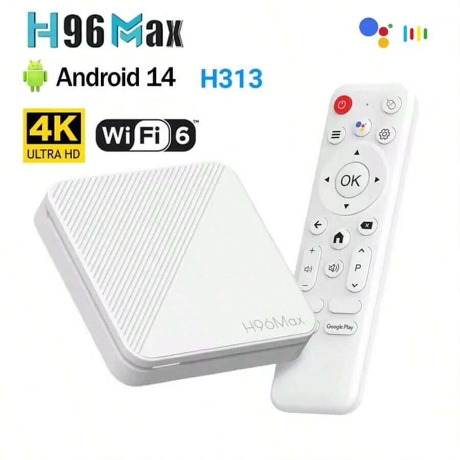 Caja de TV inteligente H96 MAX H313 Android 14 ATV con resolución 4K@60fps, LAN 100M, WiFi6 ...