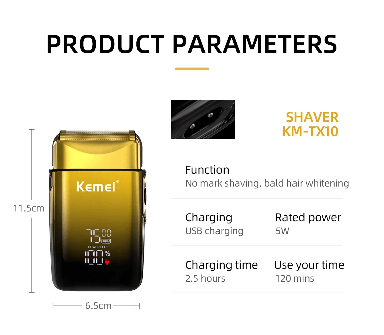 Kemei KM-TX10 7500 RPM Electric Shaver Professional Hair Beard Razor ...