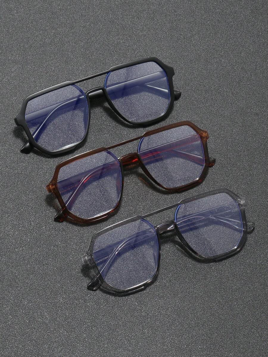 3 Pairs Of Solid Color Men's Aviator Frame Double Beam Transparent ...
