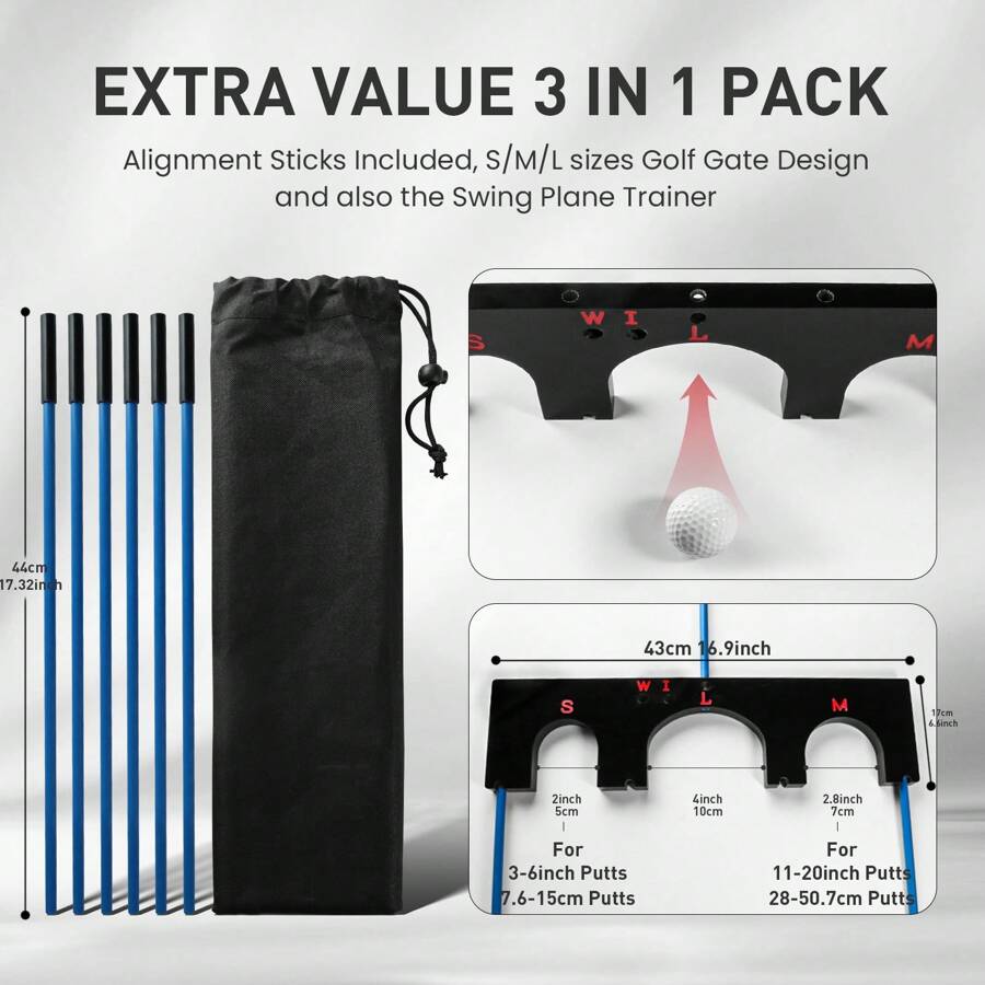 FINGER TEN Golf Training Aid Aim Gate With 6 Alignment Sticks And 5 ...