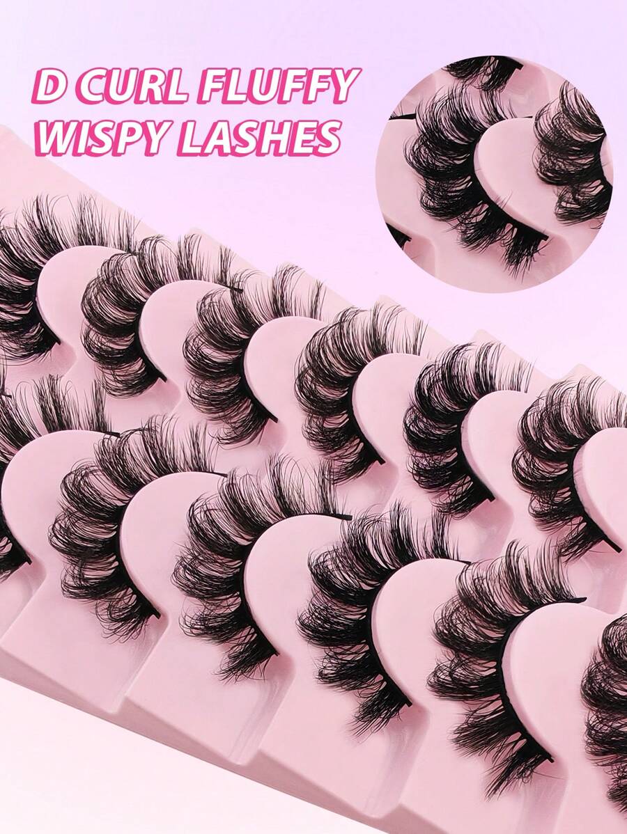 7 Pairs Full False Eyelashes 15mm D Curl Russian Lashes Natural Look ...
