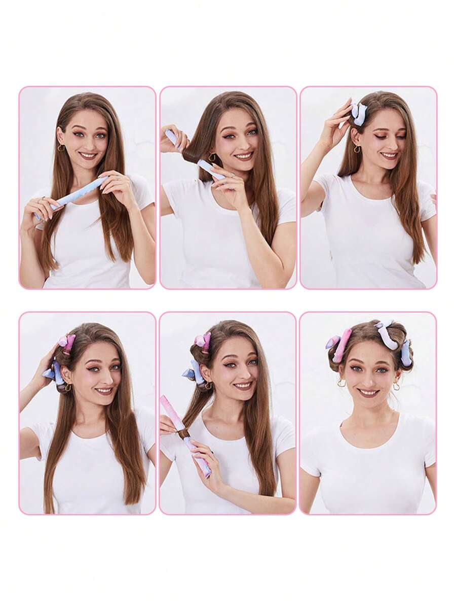 6pcs/1pc Non Heated Curling Iron. Six Color Set Rubber Non Heat Curling ...