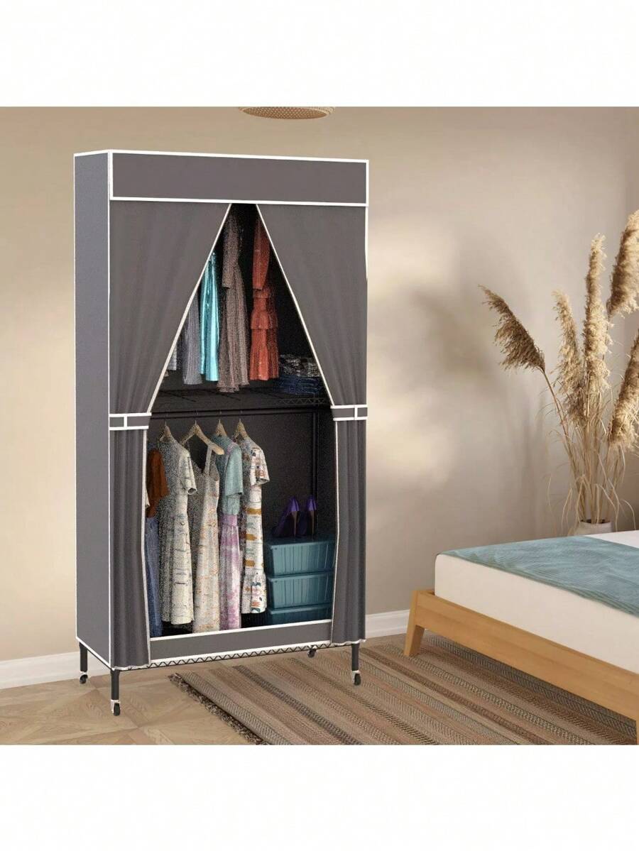 Portable 2-Tier Clothing Rack With Cover - Versatile Wardrobe Closet ...
