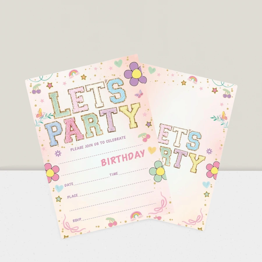 20PCS "Let's Party!" Birthday Invitations, Cute Flower Design Double ...