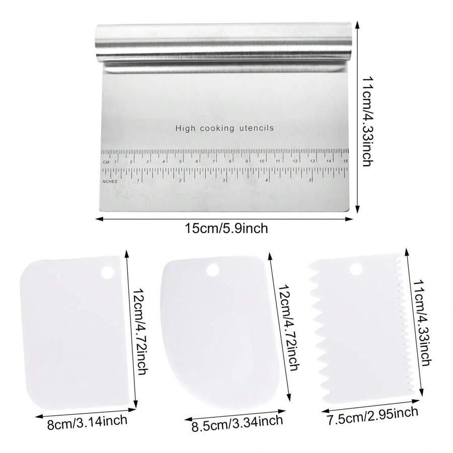 4 Pcs Dough Cutter Set, 6 Inch Stainless Steel Dough Scraper With ...