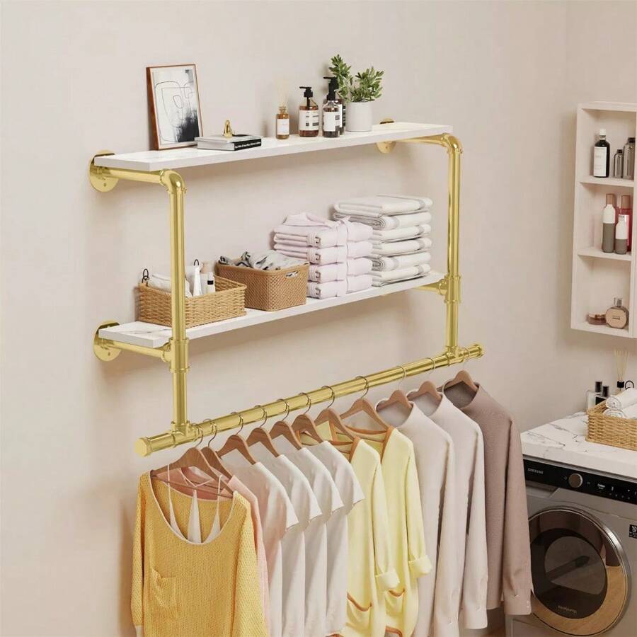 Space-Saving Wall-Mounted Clothes Display Rack With Hanging Rod ...