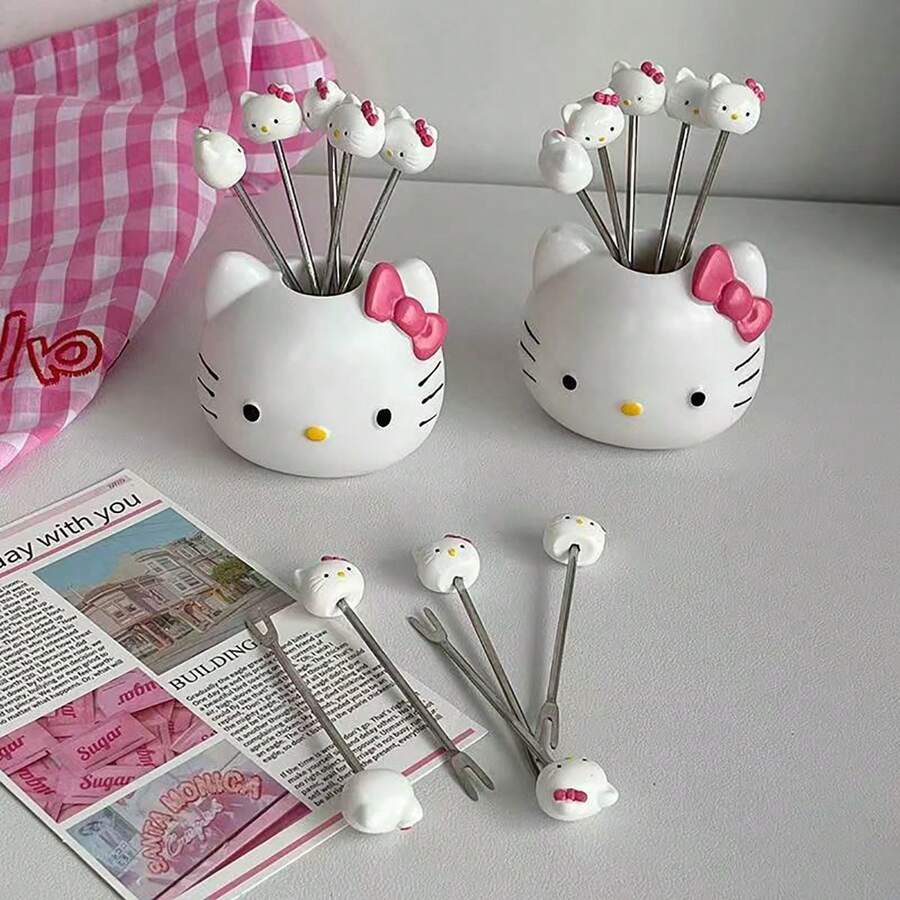 Sanrio [Hello Kitty Stainless Fruit Fork] Sanrio Dessert Fruit Fork Hello Kitty Stainless Steel ...