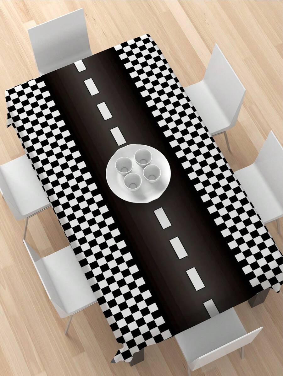 1pc Race Car Themed Decorative Tablecloth, Black And White Checkered ...
