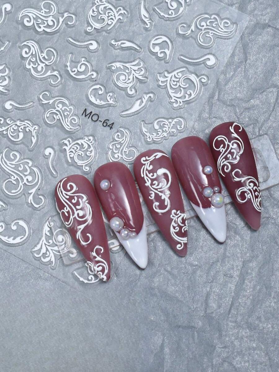 5D Embossed Rose Design Nail Art Stickers, Lace Flower Design Nail Art ...