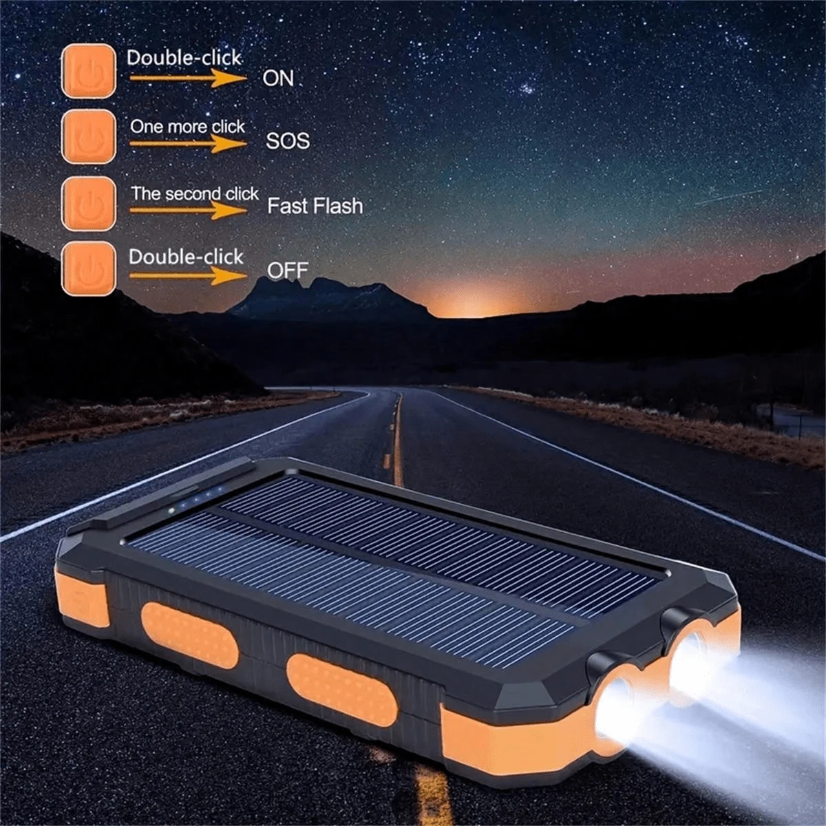 20000mAh Portable Power Bank - Solar Charger, Flashlight, Compass, USB ...