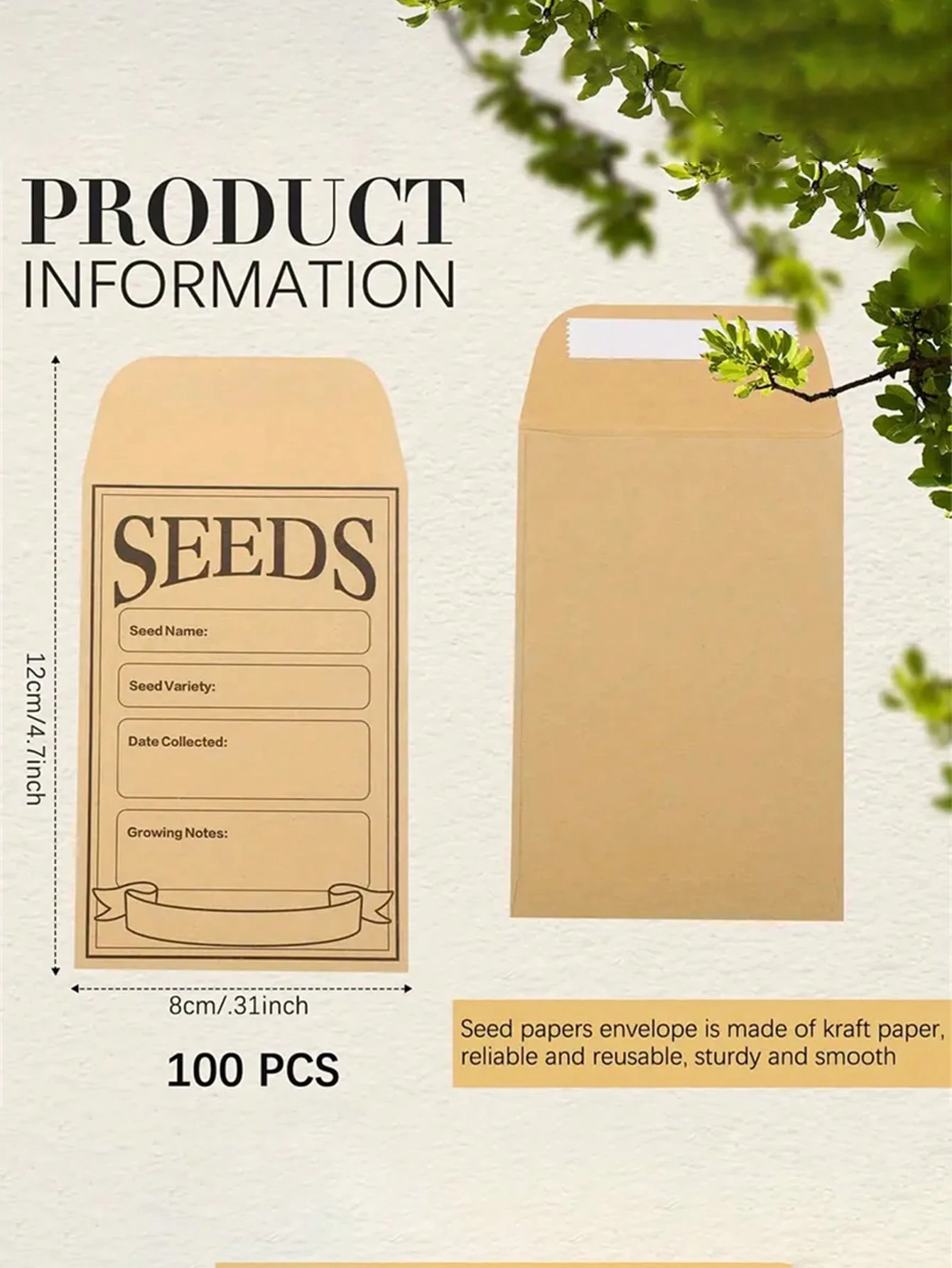 50pcs/100pcs Brown Resealable Seed Envelopes, Vegetable Seed Storage ...