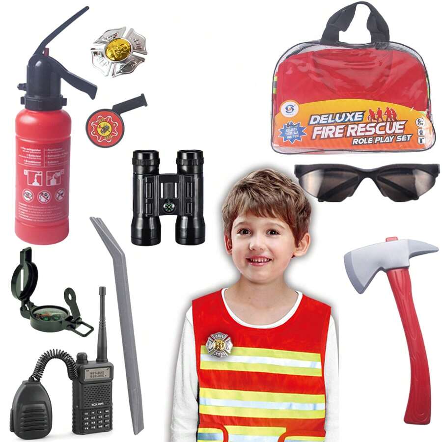 Suitable For Children Aged 3-7, Firefighter Role-Playing Set, Including ...