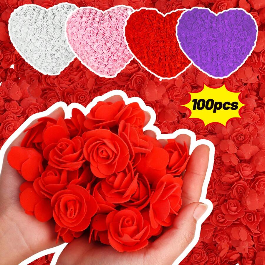 100pcs/Pack Foam Rose Artificial Flowers Head Teddy Bear Roses Handmade ...
