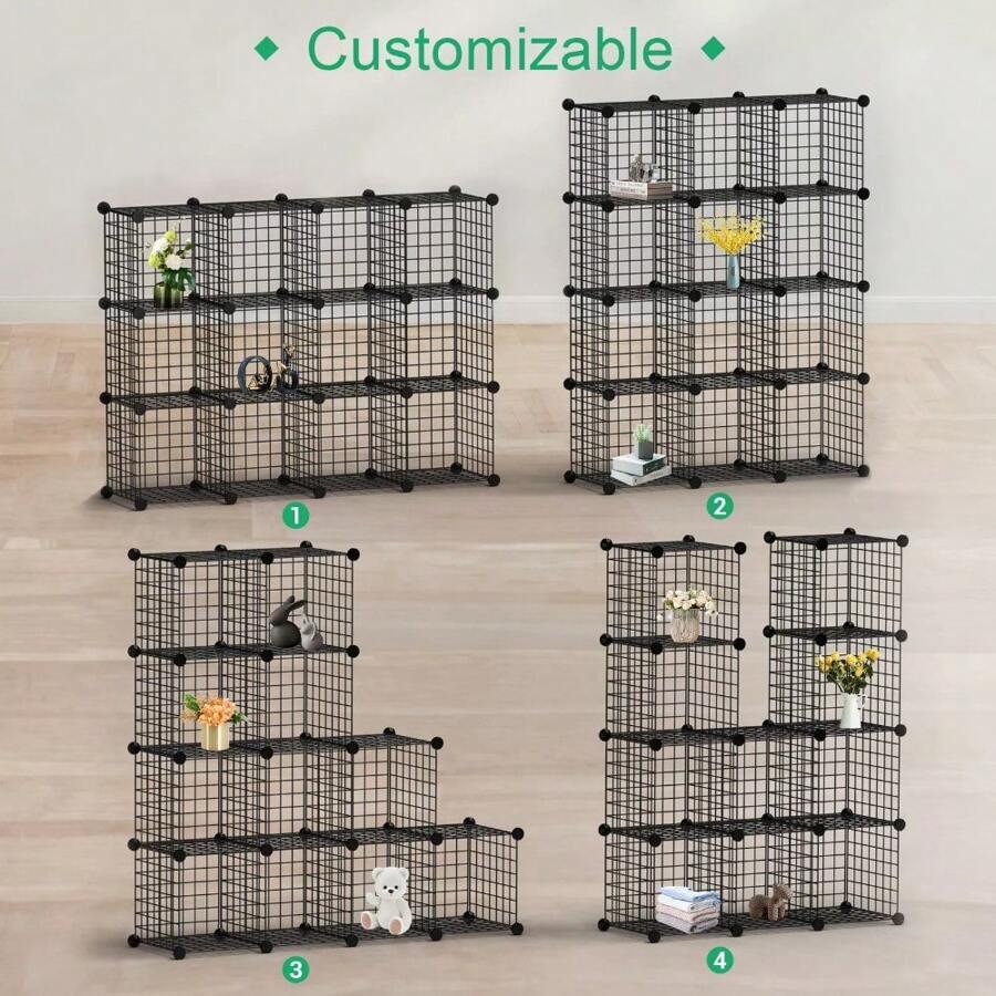 12-Cube Wire Cube Storage Organizer - Modular Bookshelf With Sheing ...