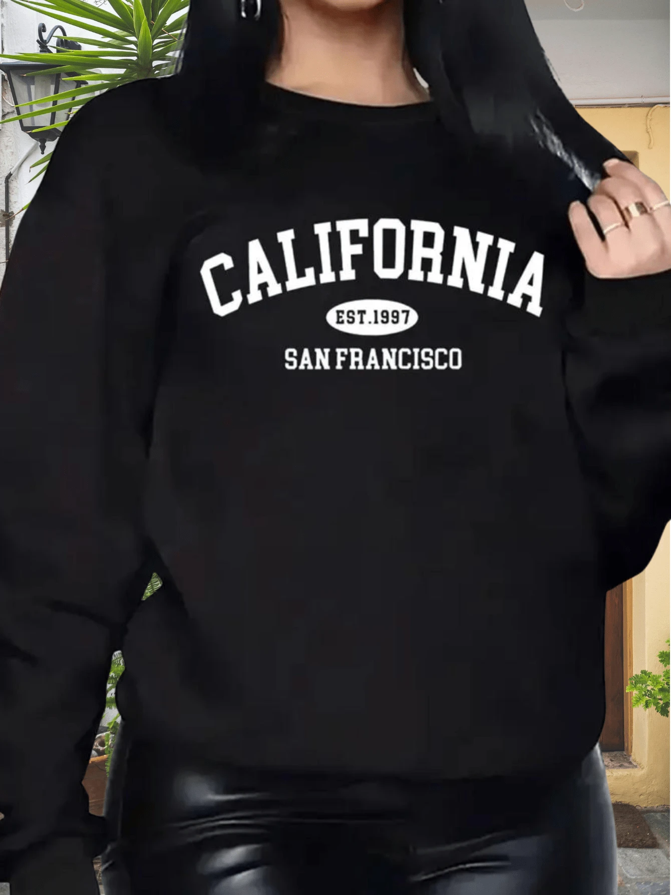 Women's Black Plus Size Crew Neck Sweatshirt Model: "California Est ...
