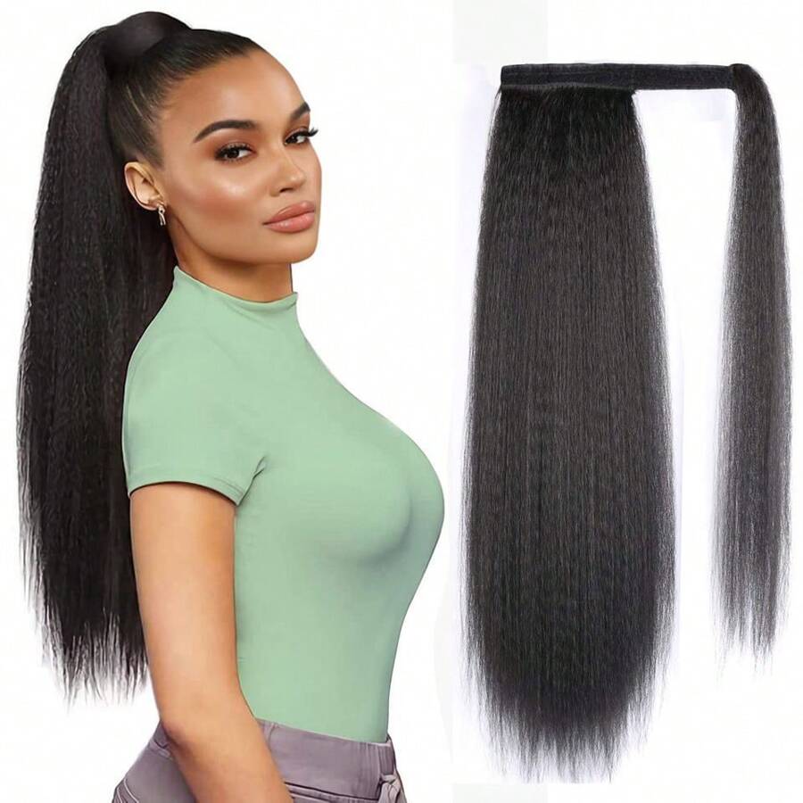 Long Yaki Straight Ponytail For Women 24 Inches Wrap Around Magic Paste ...
