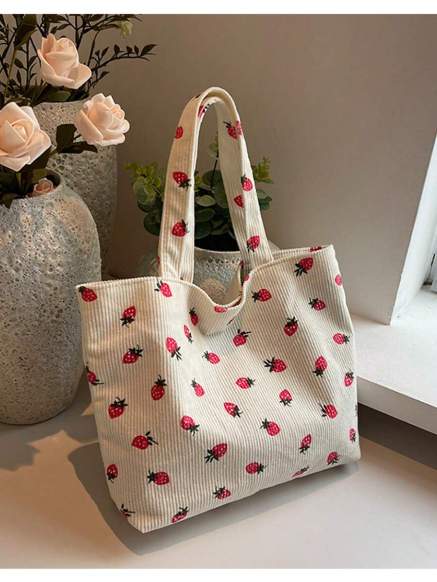 [ Lightweight Touch ] Unique Strawberry Pattern Corduroy Handbag ...