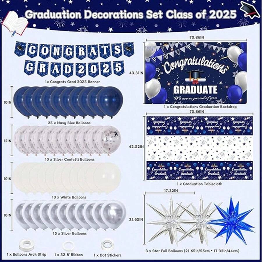 Graduation Decorations Class Of 2025, Blue Graduation Decorations 2025 ...