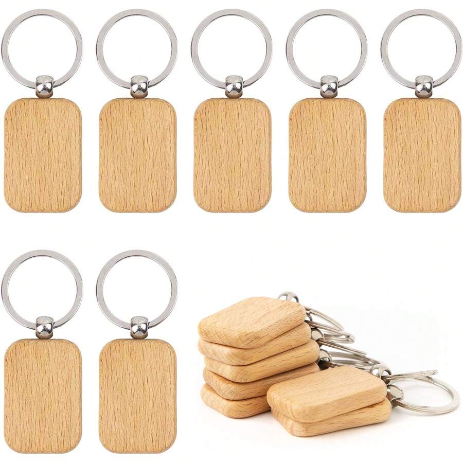 10 Pcs Blank Wooden Key Chain, Wood Keychain Blanks, Blanks Rectangle ...