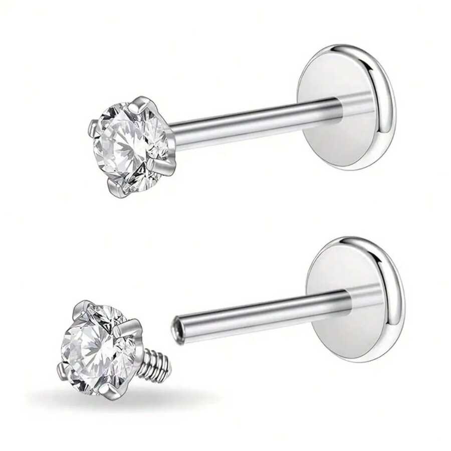 6pcs Stainless Steel Cubic Zirconia Lip Studs Labret Nose Studs, Tragus ...