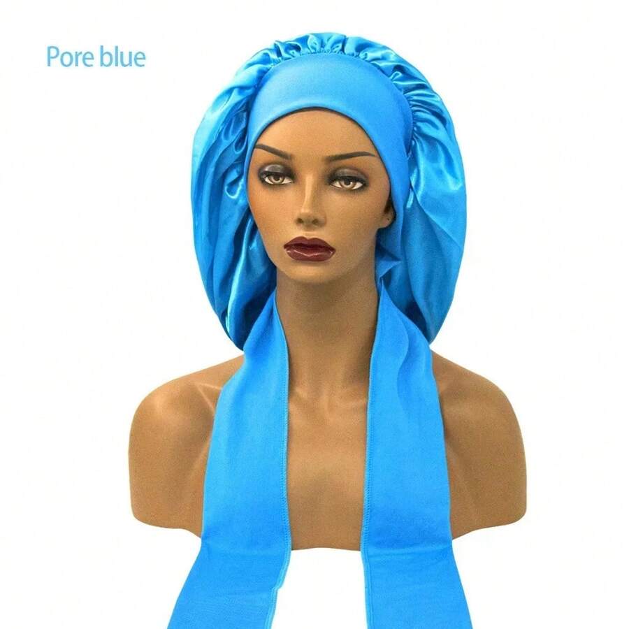 Women Satin Widened Sleep Hat Night Sleep Cap With Long Streamer Hair ...