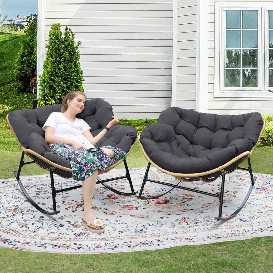 Indoor Outdoor 2 Piece Oversized Papasan Rocking Chair, Extra Large ...