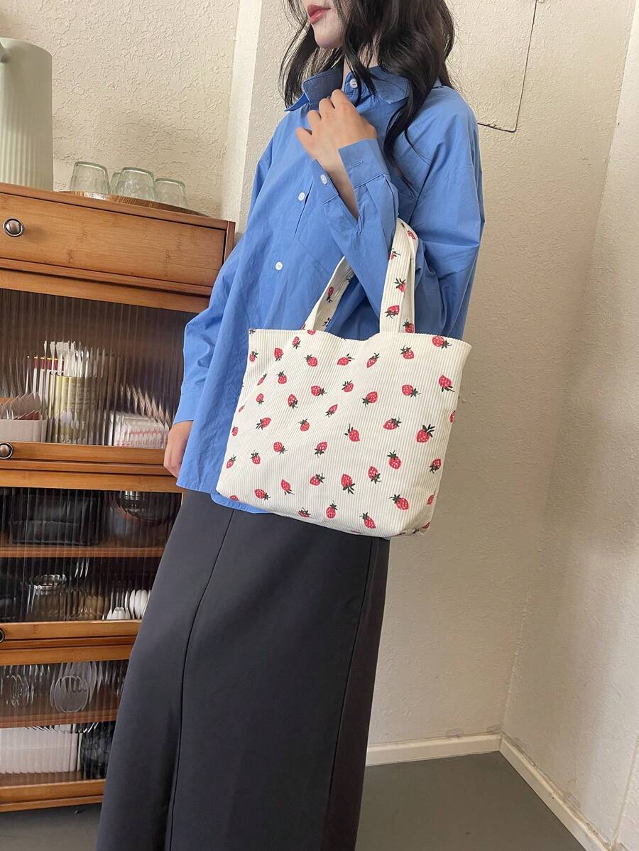[ Lightweight Touch ] Unique Strawberry Pattern Corduroy Handbag ...