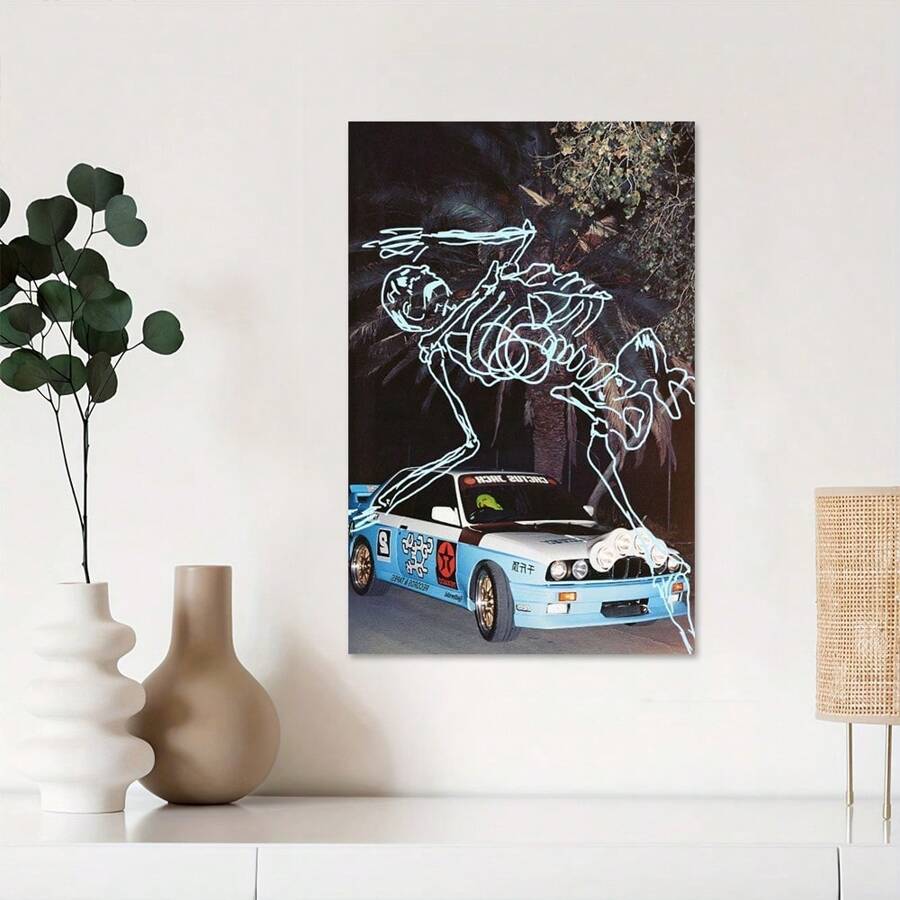 1pc Aesthetic Poster, Retro Car Fashion Poster, Blue Car Poster, Neon ...