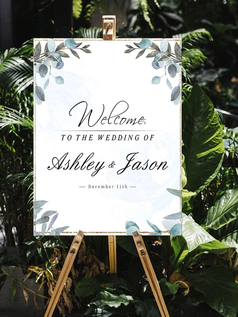 1pc Greenery Wedding Welcome Sign Board Personalized Name And Date ...