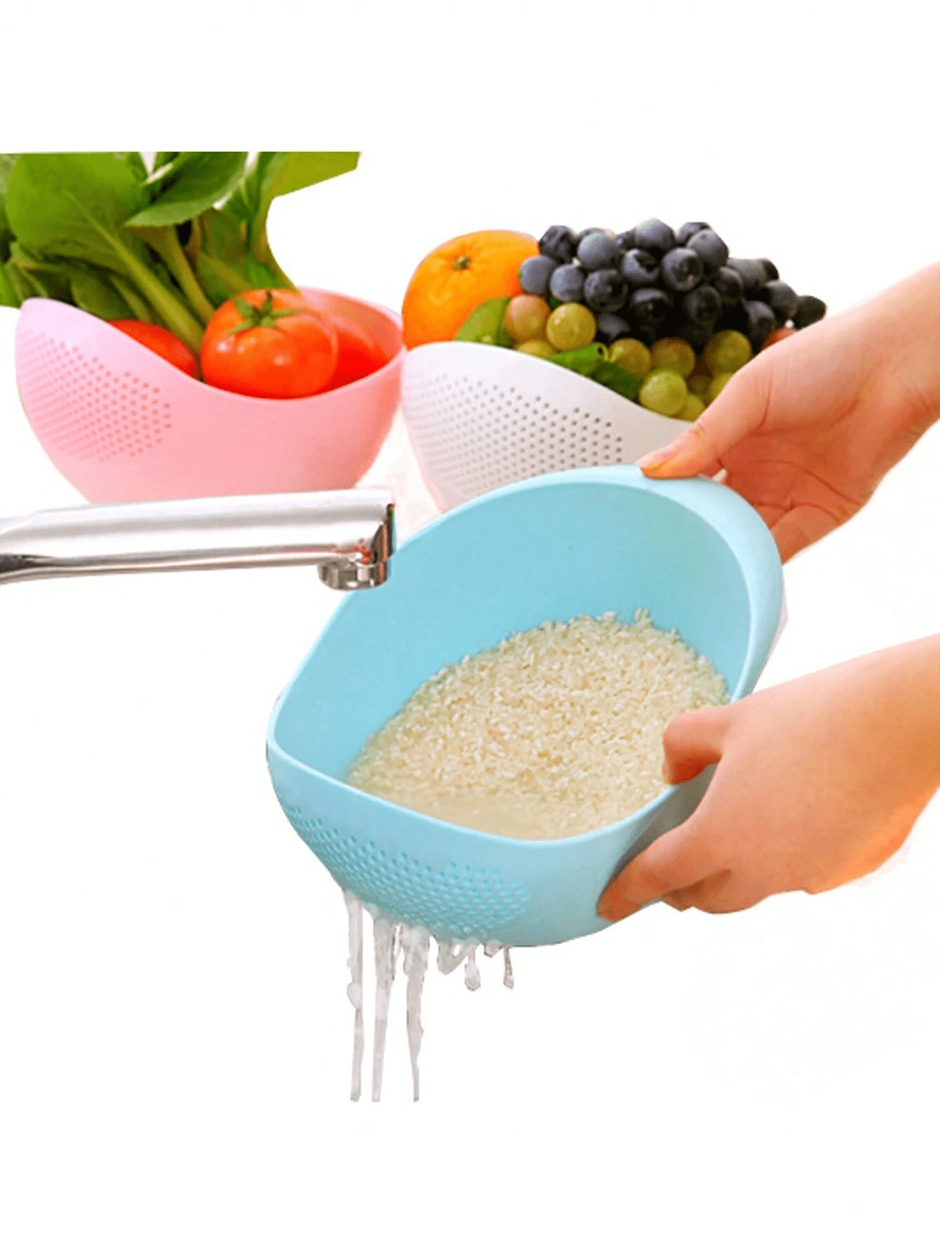 1pc Plastic Rice Washing Bowl With Strainer - Efficiently Wash Small ...