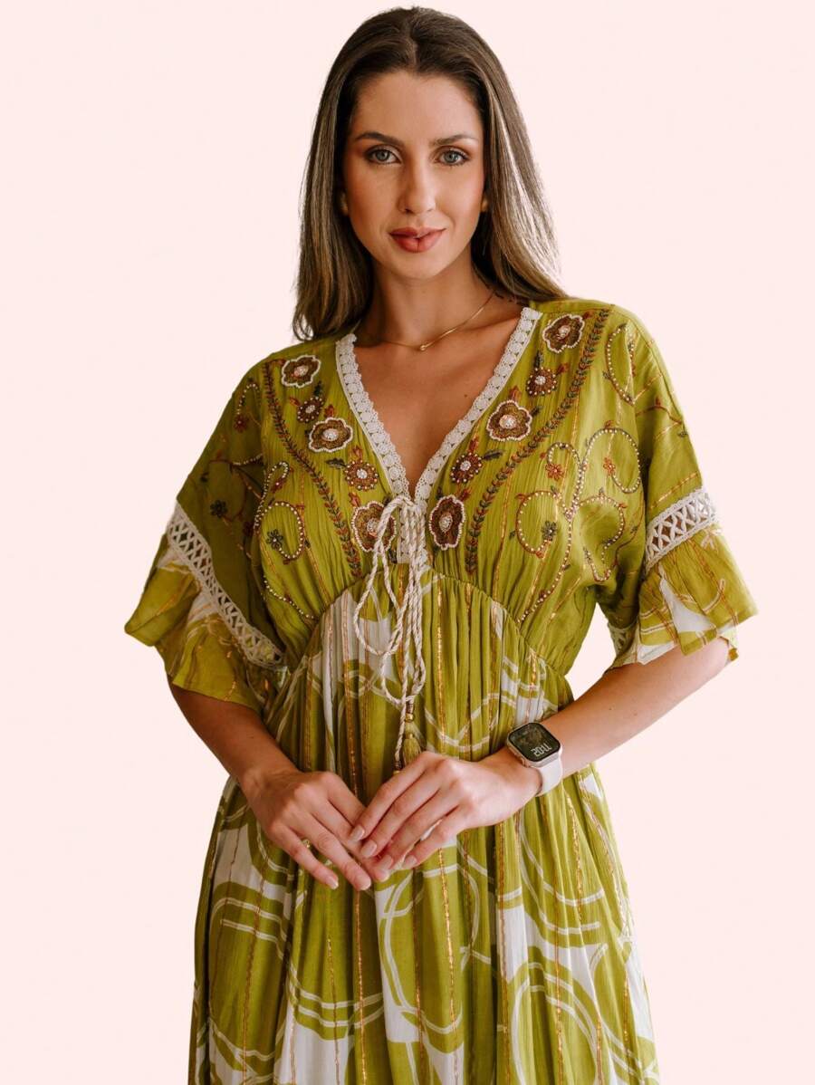 Boho Chic Long Dress With Embroidered Print And Lurex Thread 2412 ...