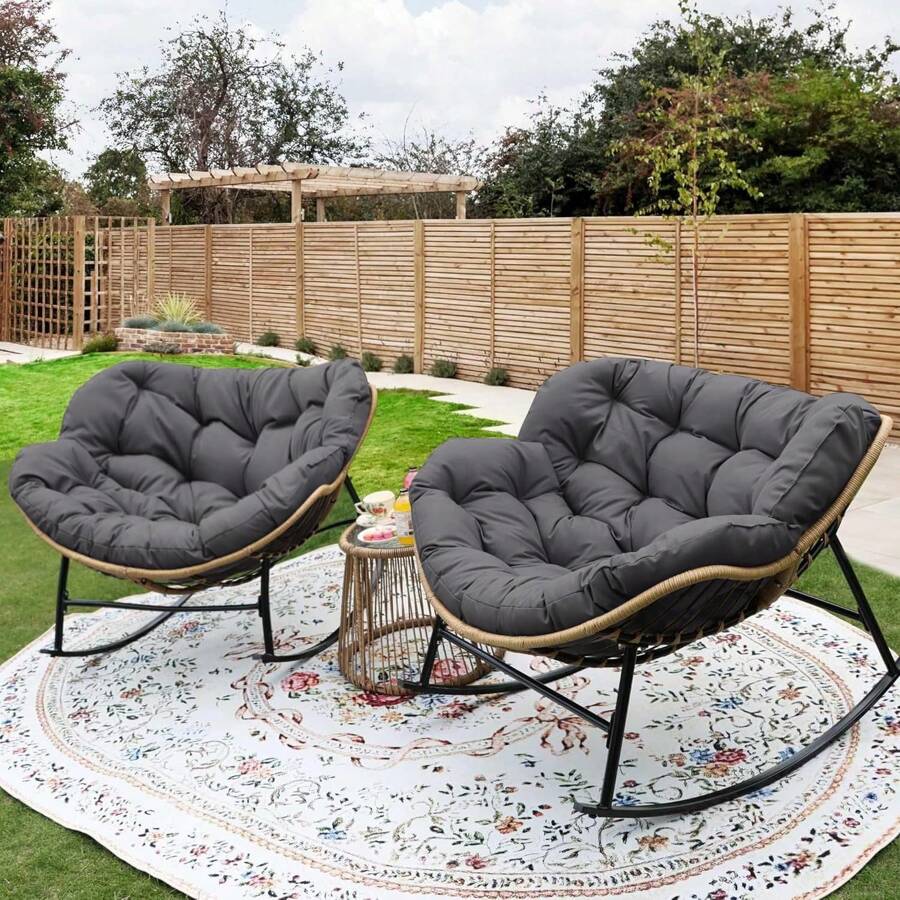 Indoor Outdoor 2 Piece Oversized Papasan Rocking Chair, Extra Large ...