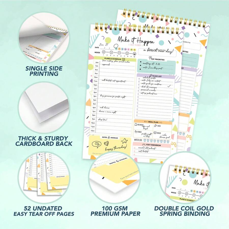 Daily Planner Pad - 52 Easy Tear-Off Sheets Daily Plan Pad, Daily ...
