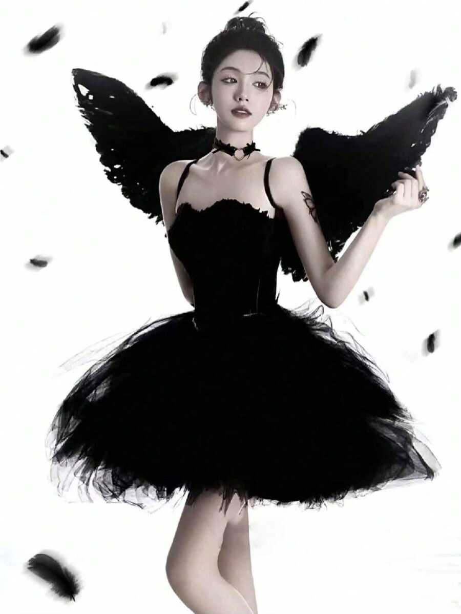 1pc Dark Style Wings, Pure Black Stage Performance Wings, Holiday Photo ...