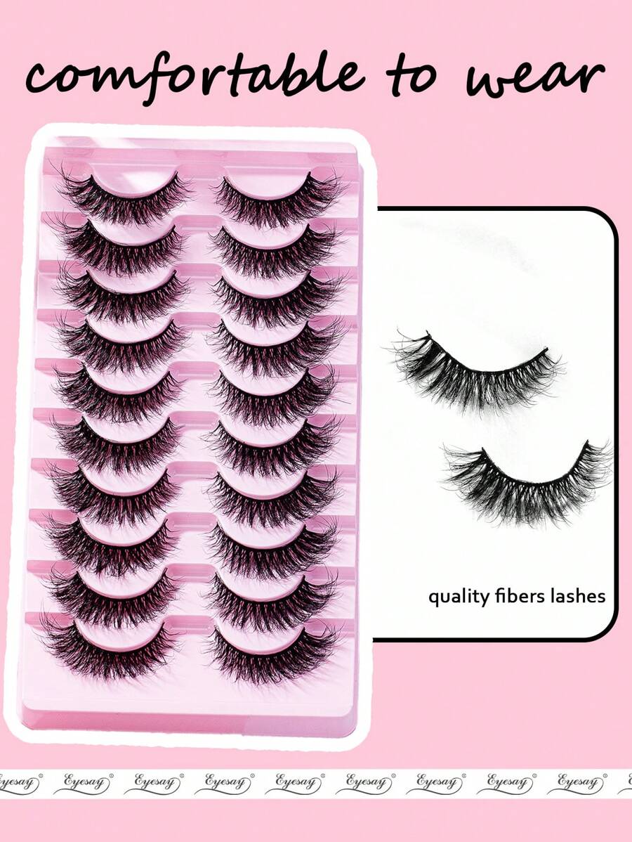 10 Pairs Full Strip Natural Soft Fluffy Eyelash 3D Cross Wispy Dramatic ...