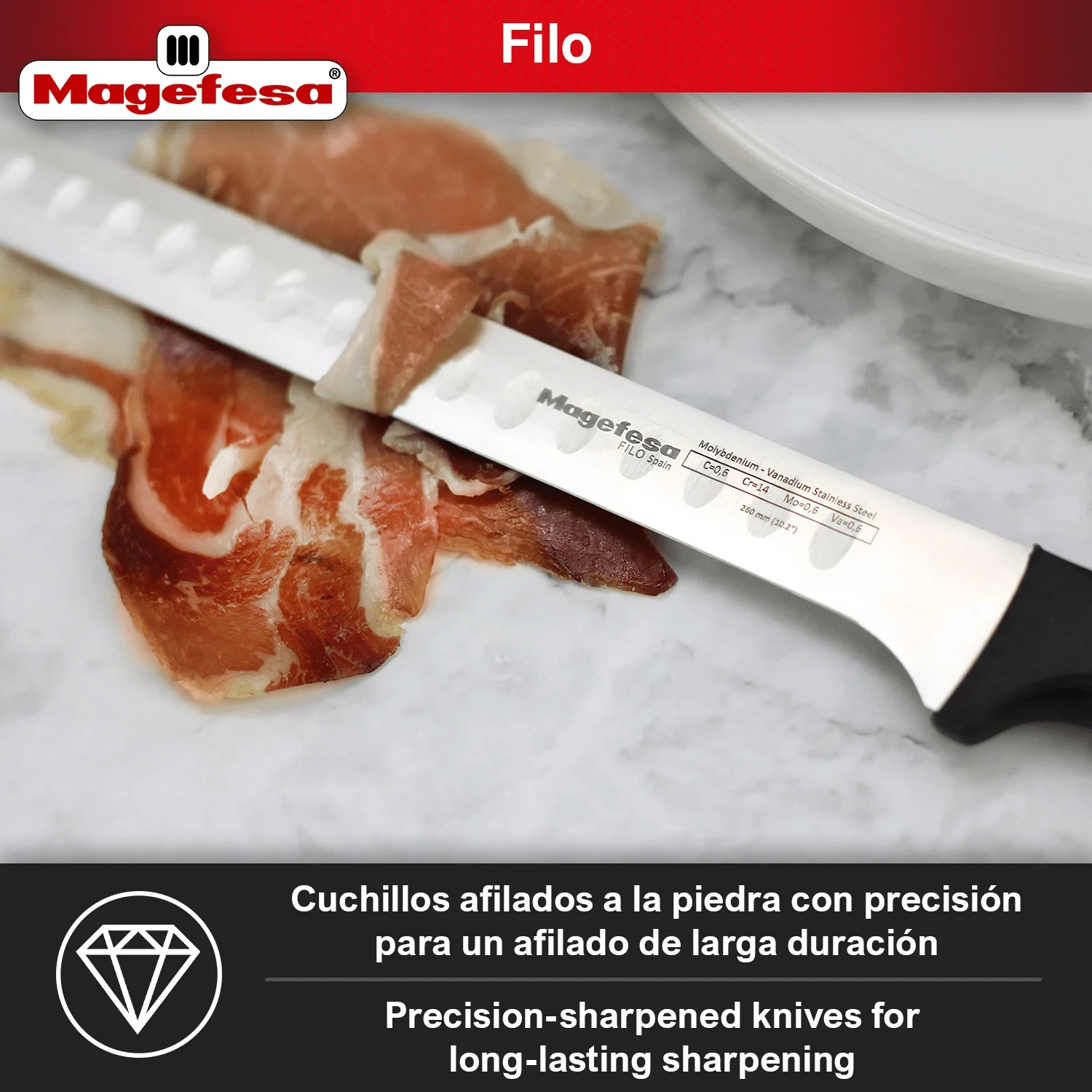 Magefesa Faca de Cozinha para Cortar Presunto, Lâmina Feita ...
